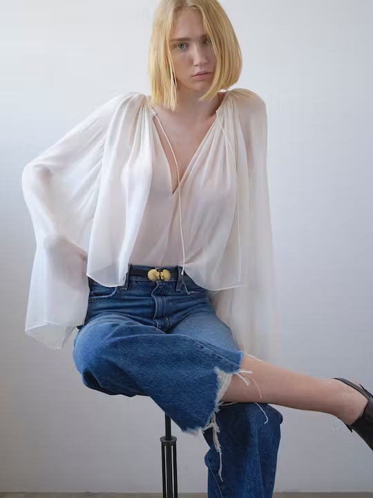 Frame V-Neck Shirred Blouse – Janine Edwards